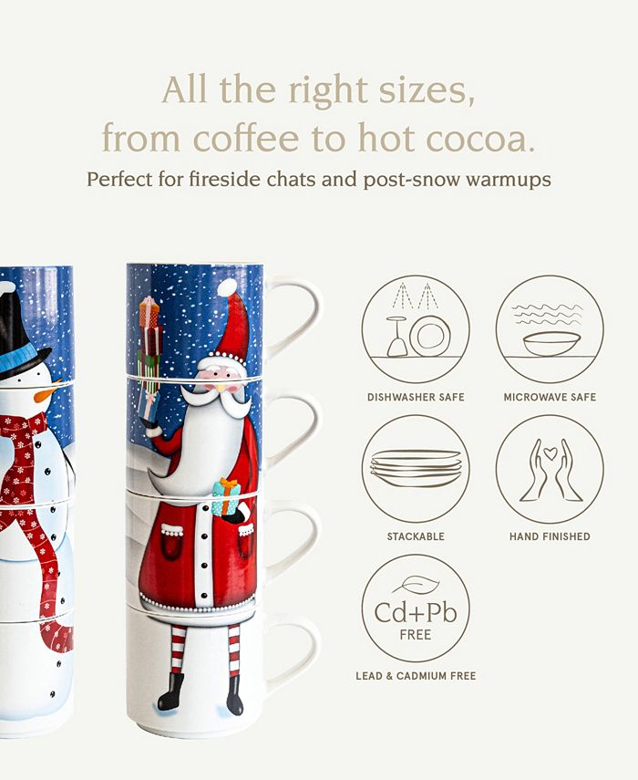 Over and Back Snowman and Santa Stackable Mugs, Set of 4 - Macy's