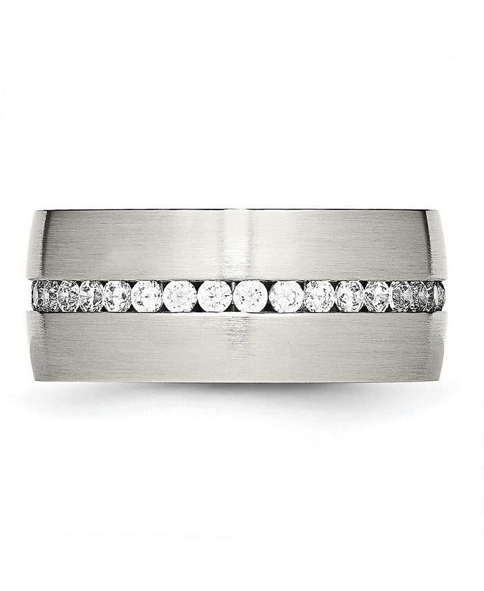 Chisel Stainless Steel Brushed and Polished with CZ 10mm Band Ring - Macy's