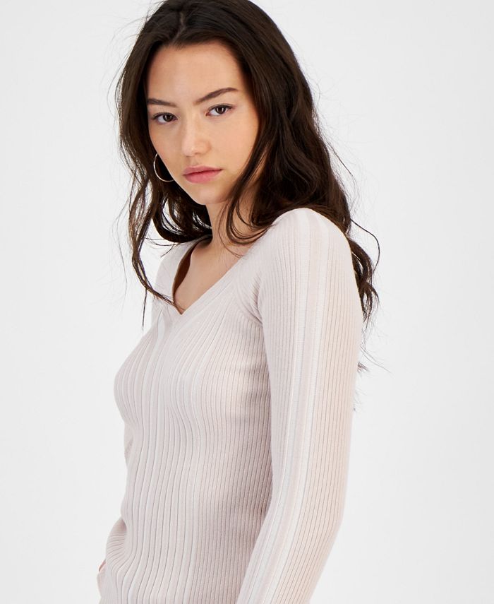 GUESS Women's Allie V-Neck Ribbed Sweater - Macy's