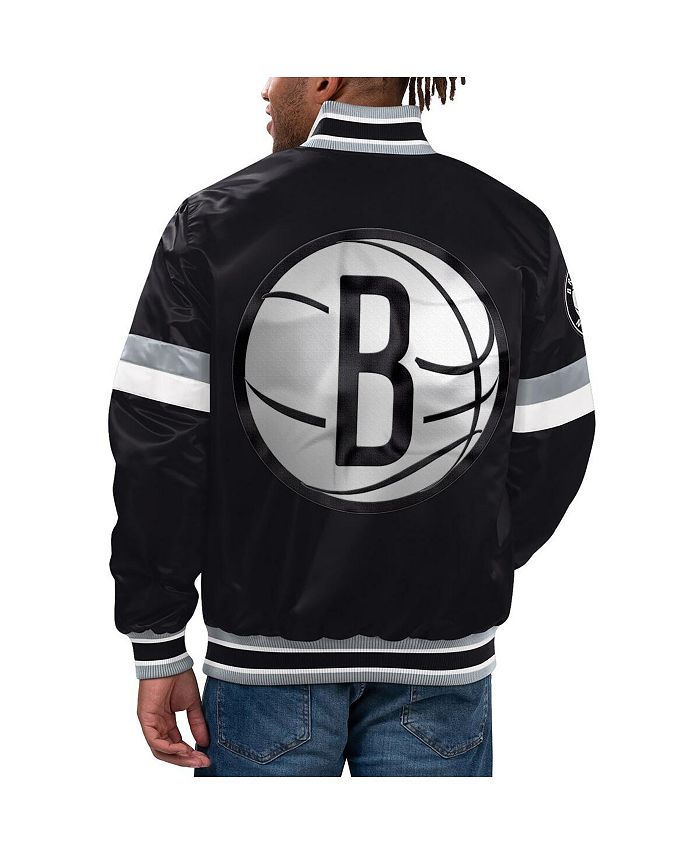 Starter Men's Black Brooklyn Nets Home Game Satin Full-Snap Varsity ...