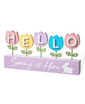 Glitzhome 12" L Easter Wooden and Metal Tulips Table Decor - Macy's