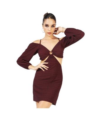 Campus Sutra Women's Red Cutout Checkered Dress - Macy's