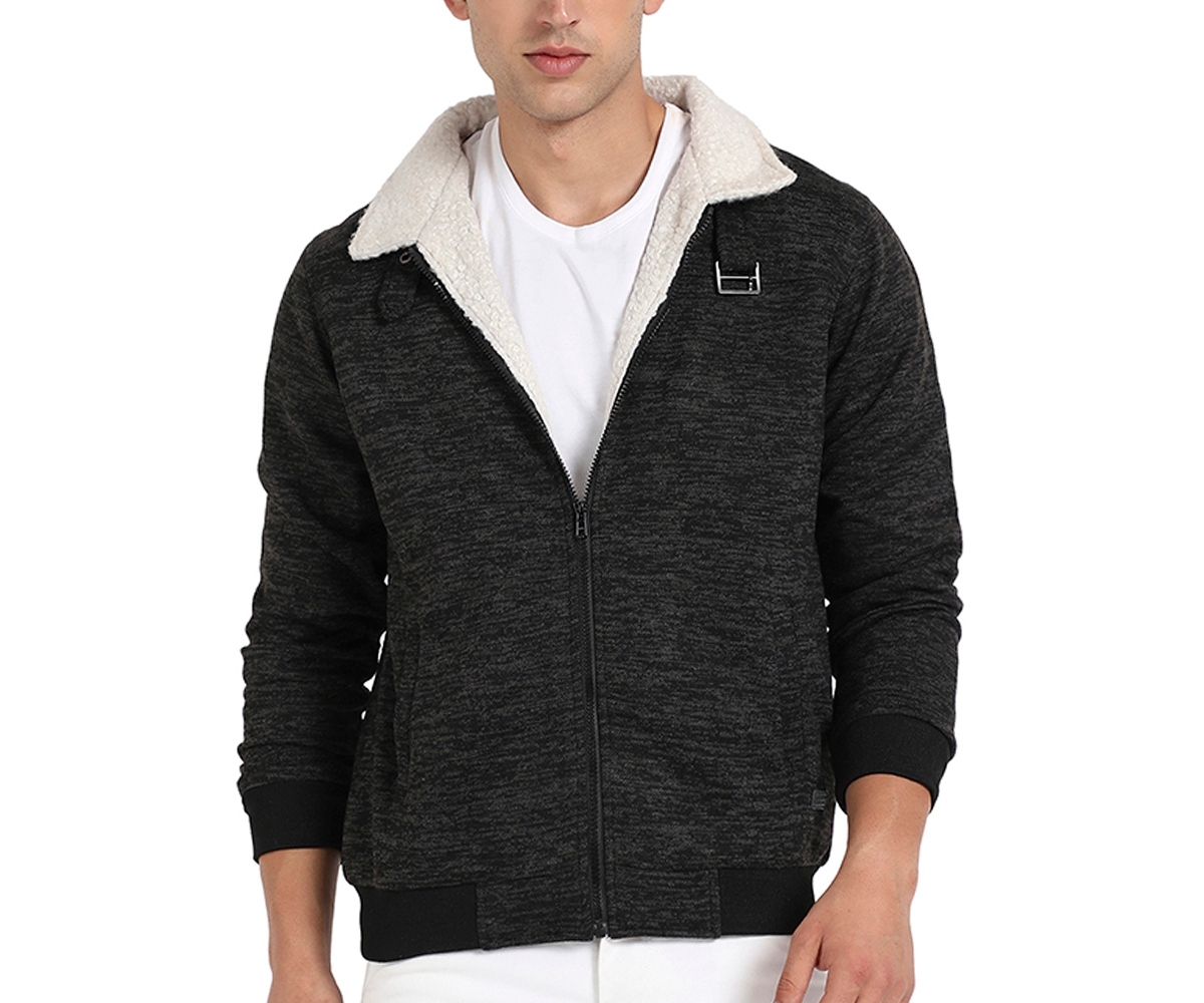 Click here for Campus Sutra Mens Charcoal Grey Heathered Jacket W... prices