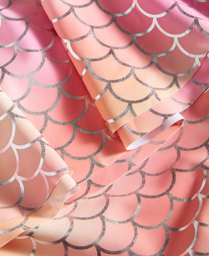 Breaking Waves Big Girls 2-Pc, Metallic Scales-Print Flounce Tankini ...