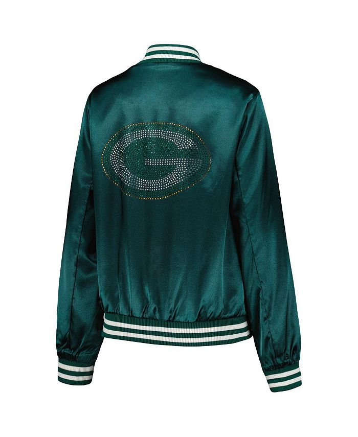 Cuce Women's Green Green Bay Packers Rhinestone Full-Zip Varsity Jacket ...