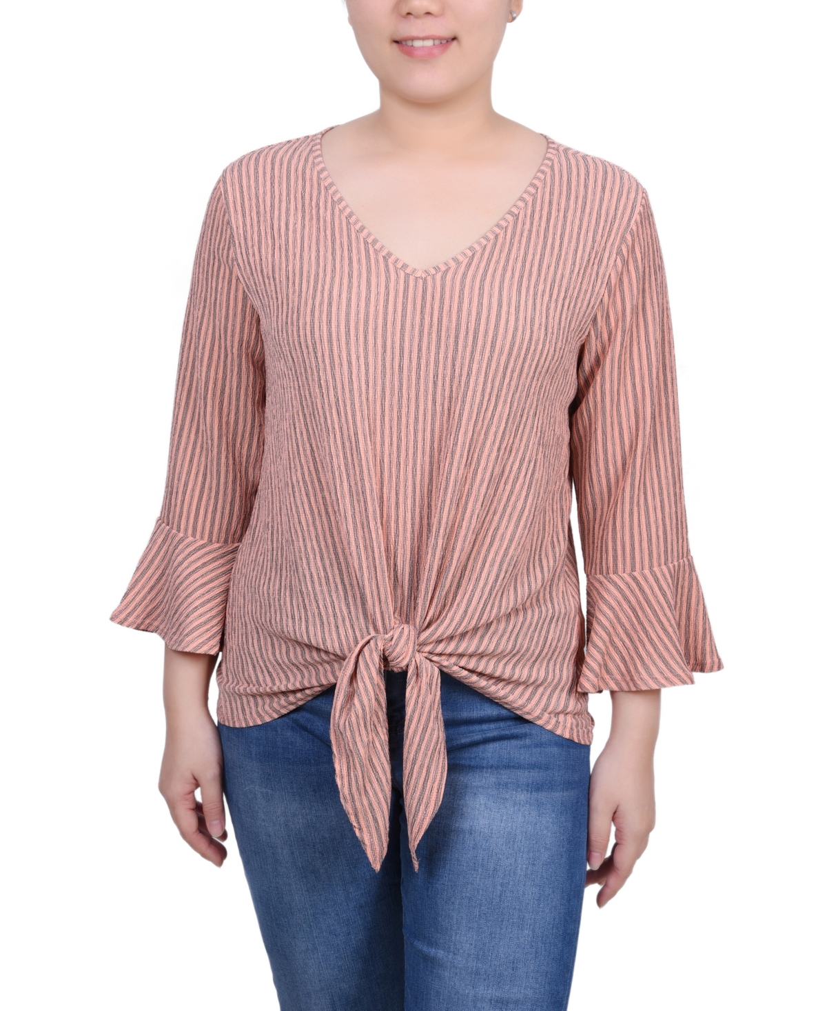 Click here for Ny Collection Petite 3/4 Bell Sleeve Textured Knit... prices