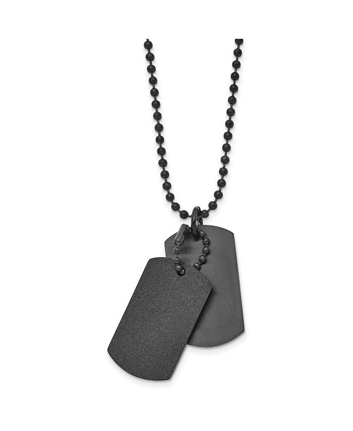 Chisel Brushed and Laser Cut Black IP-plated Double Dog Tag Ball Chain ...