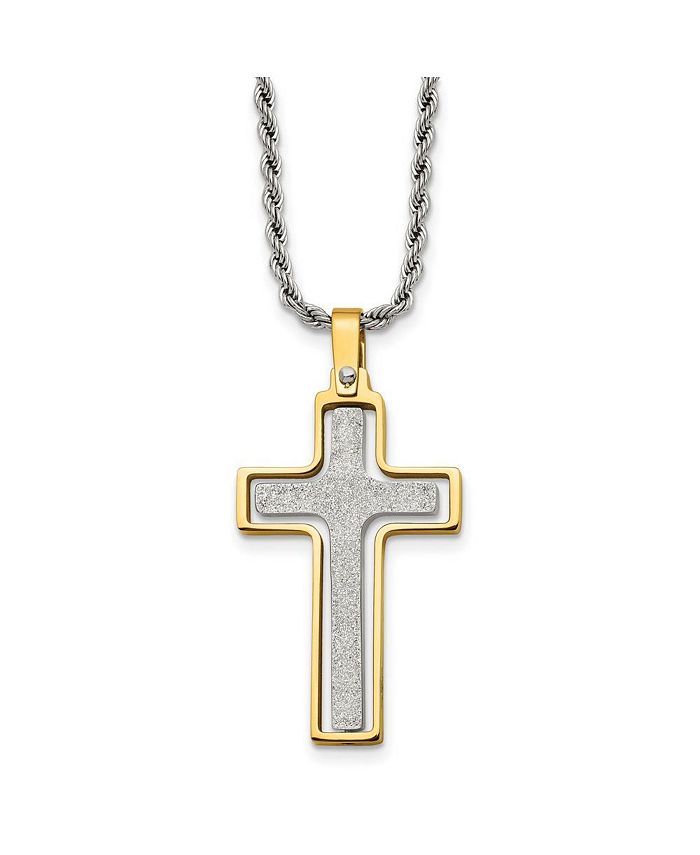 Chisel Laser Cut Center Moveable Cross Pendant on Rope Chain Necklace ...