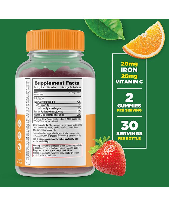 Lifeable Iron 20 mg with Vitamin C Gummies - Healthy Iron Levels ...