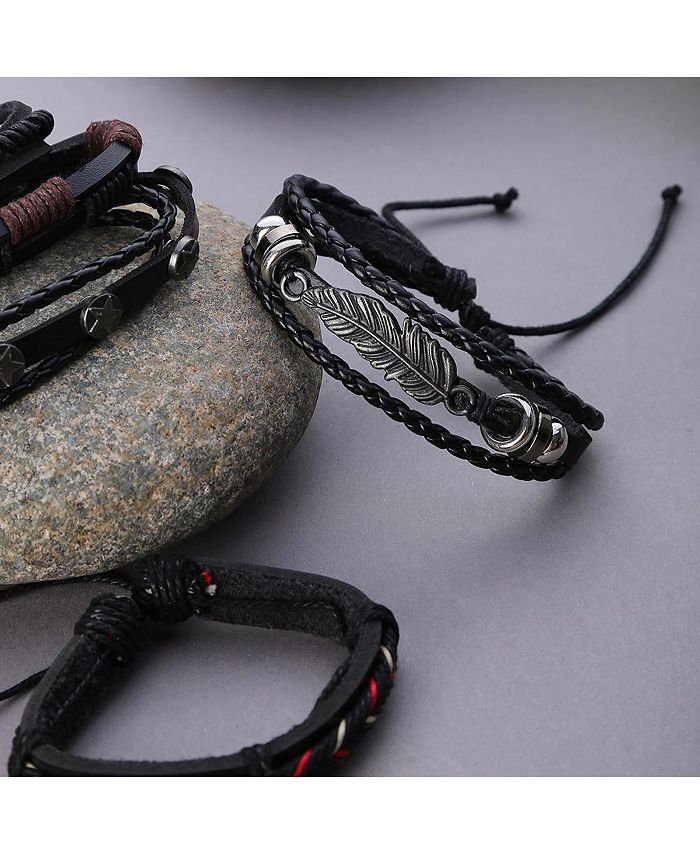 SOHI Women's Black Boho Leather Stack Bracelet - Macy's