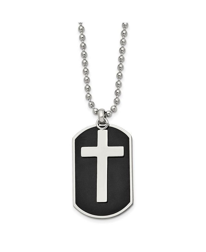 Chisel Black IP-plated 2 Piece Cross Dog Tag Ball Chain Necklace - Macy's
