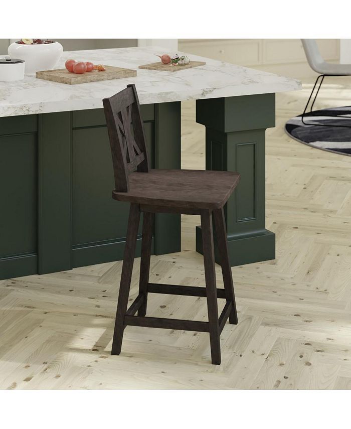 EMMA+OLIVER Luther Wooden Modern Farmhouse Swivel Dining Stool With ...