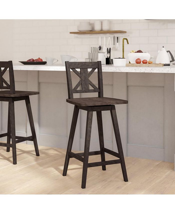 EMMA+OLIVER Luther Wooden Modern Farmhouse Swivel Dining Stool With ...