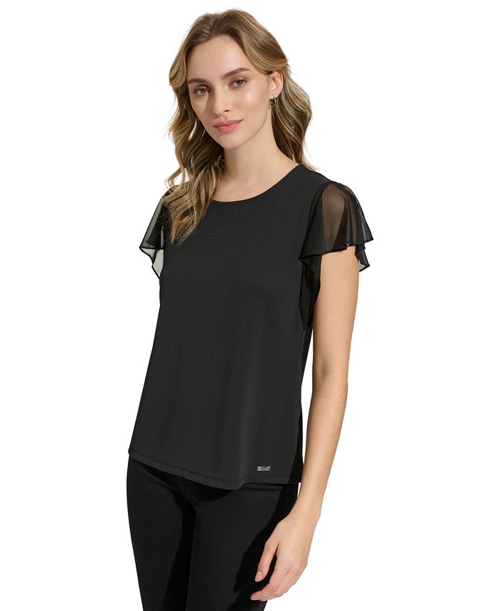 Calvin Klein Women's Mesh Sleeve Top - Macy's