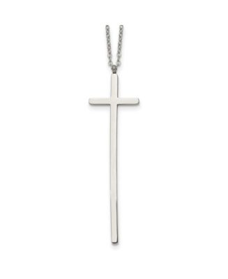 Chisel Polished Long Cross Pendant on a 30 inch Cable Chain Necklace ...