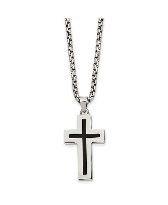 Chisel Black Enamel Cross Pendant Box Chain Necklace - Macy's