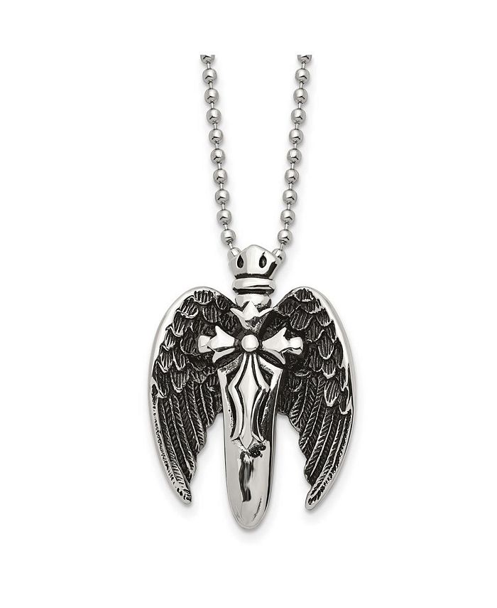Chisel Antiqued Brushed Winged Sword Pendant Ball Chain Necklace - Macy's