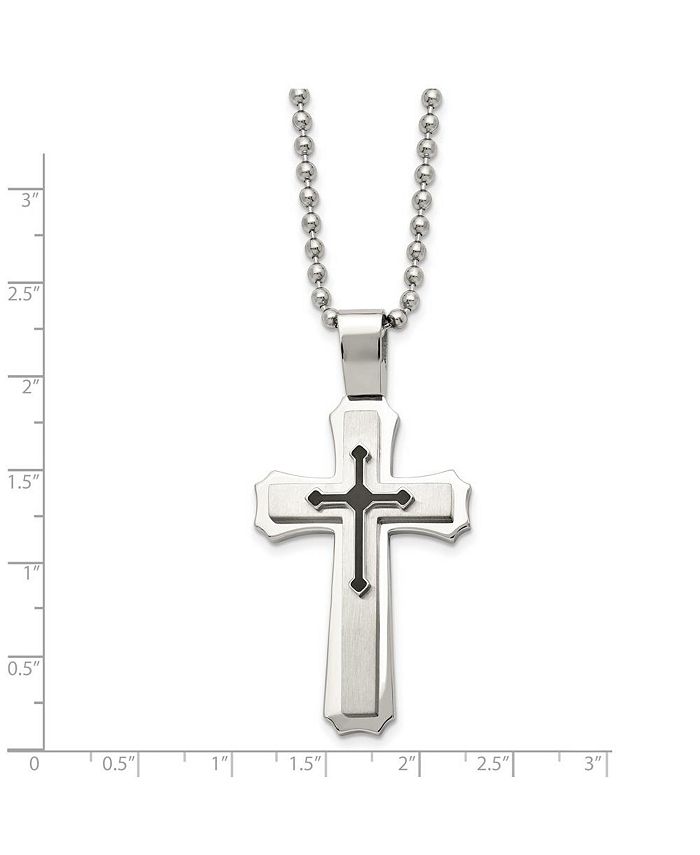 Chisel Brushed and Black Rubber Cross Pendant Ball Chain Necklace - Macy's