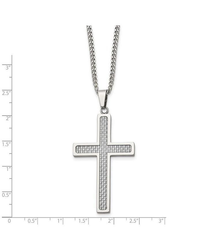 Chisel Grey Carbon Fiber Inlay Large Cross Pendant Curb Chain Necklace ...