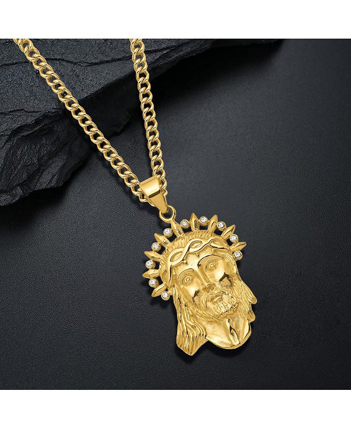 Chisel Yellow IP-plated Crystal Jesus Pendant Curb Chain Necklace - Macy's
