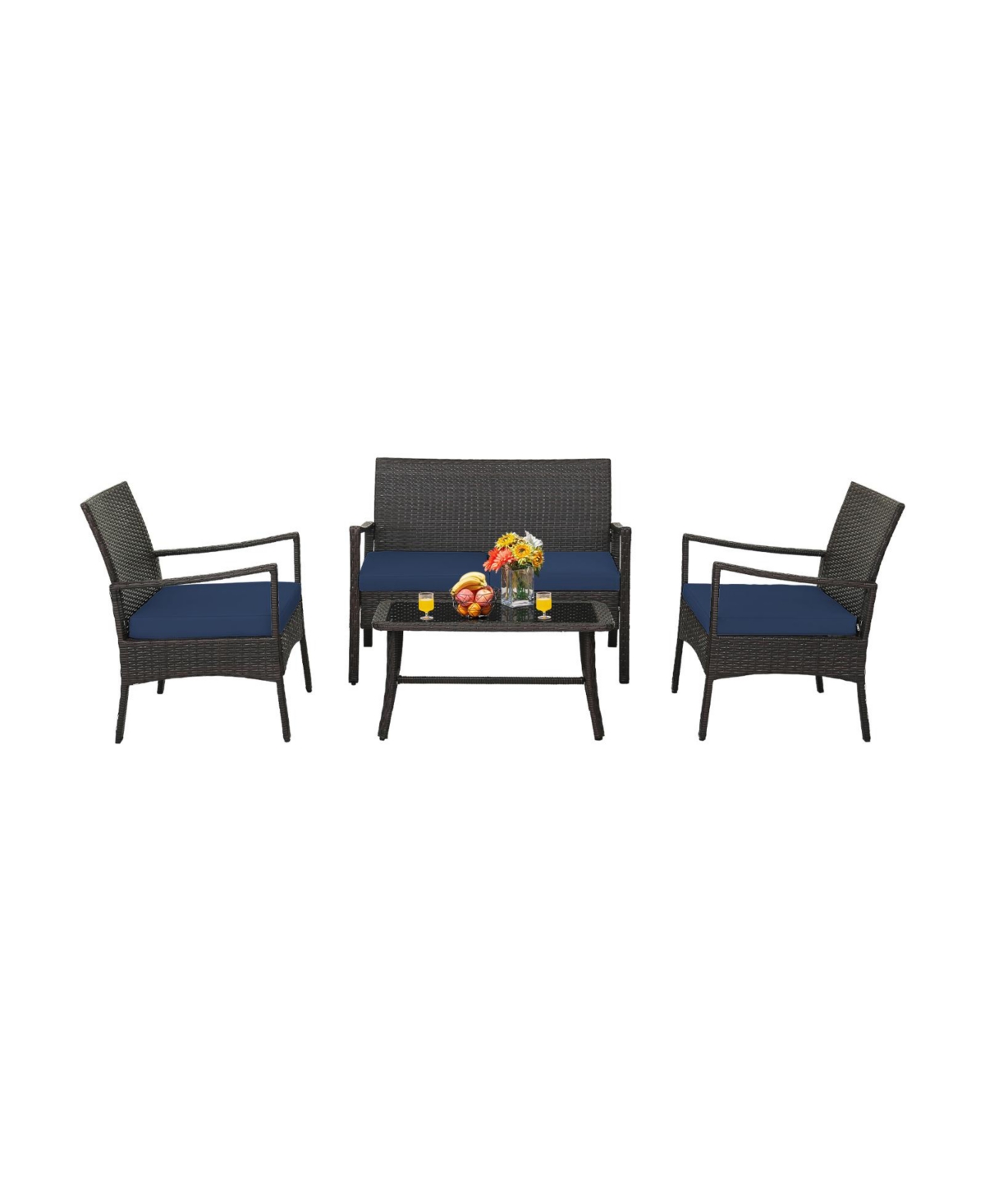 Click here for 4 Pieces Rattan Conversation Set with Tempered Gla... prices