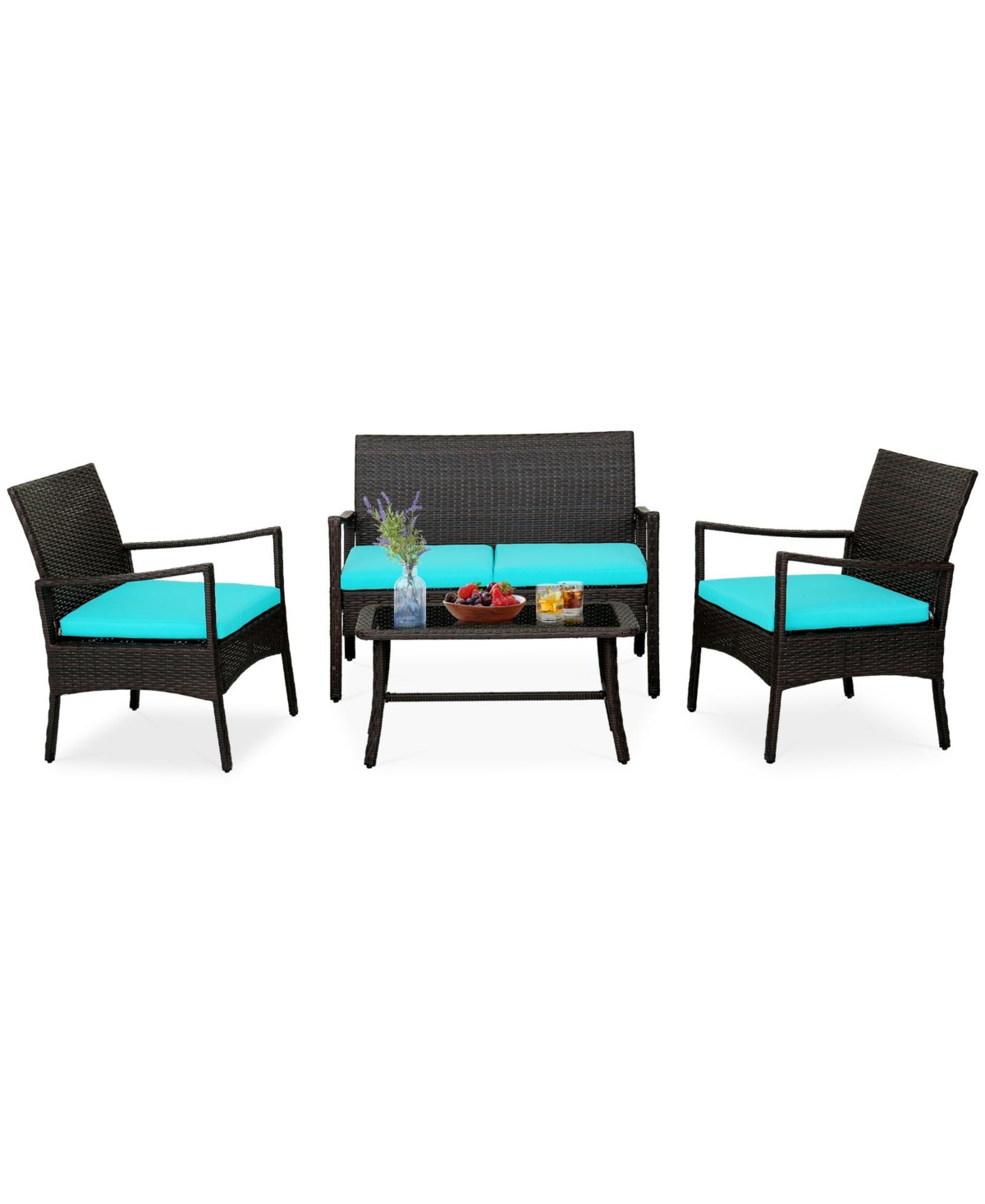 Click here for 4 Pieces Rattan Conversation Set with Tempered Gla... prices