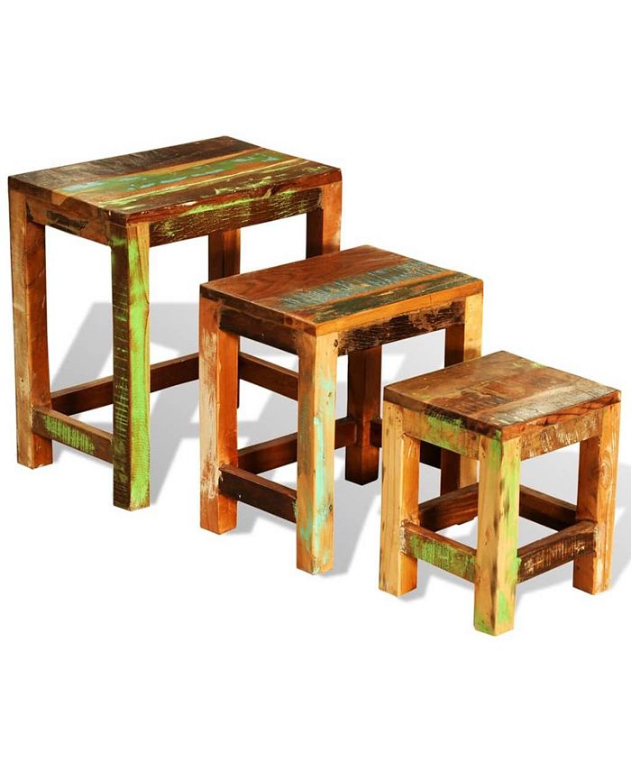 vidaXL Nesting Table Set 3 Pieces Vintage like Reclaimed Wood - Macy's