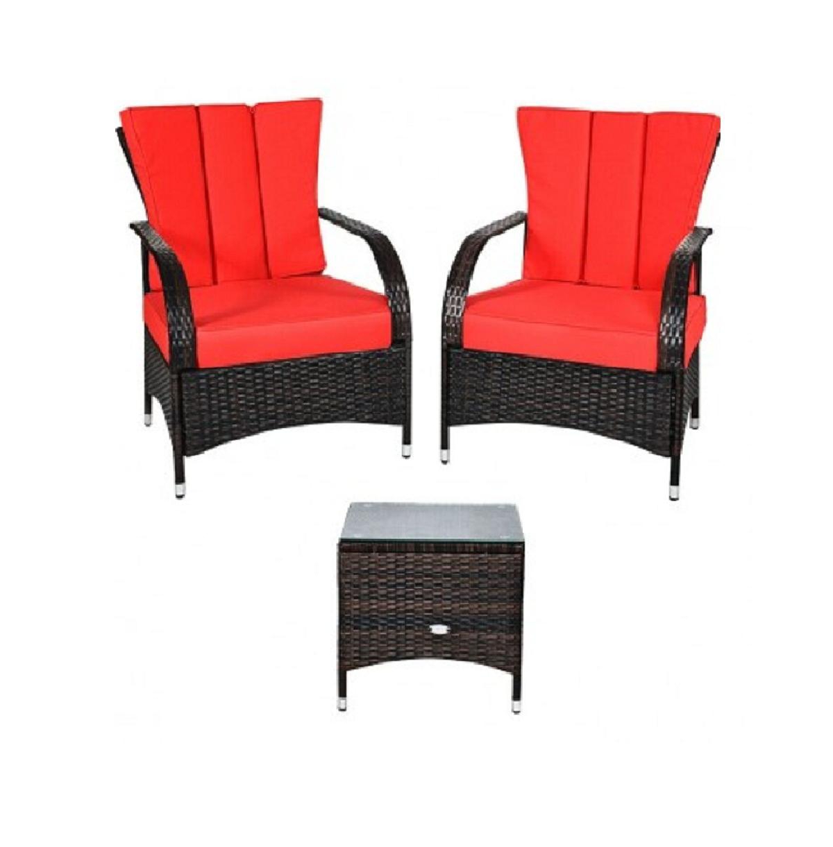 Click here for 3PCS Rattan Coffee Table Set Chair-Red - Red prices