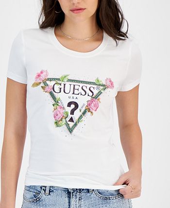 GUESS Women's Roses Triangle Logo T-Shirt - Macy's