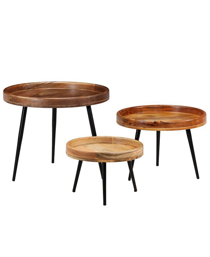 vidaXL Table Set 3 Pieces Solid Mango Wood and Steel - Macy's