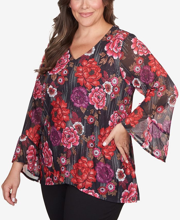 Ruby Rd. Plus Size Glittering Rose Kimono Top - Macy's
