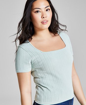 And Now This Women's Ribbed Seamless Square-Neck Tee, Created for Macy ...