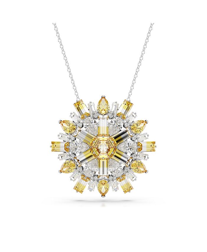Swarovski Flower, Long, Yellow, Rhodium Plated Idyllia Pendant Necklace ...