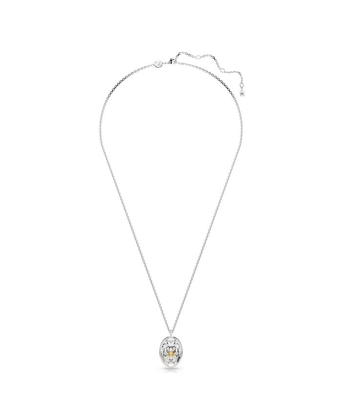 Swarovski Flower, Yellow, Rhodium Plated Idyllia Pendant Necklace - Macy's