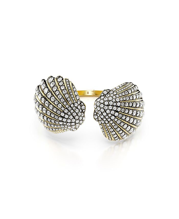Swarovski Shell, White, Gold-Tone Idyllia Bangle Bracelet - Macy's