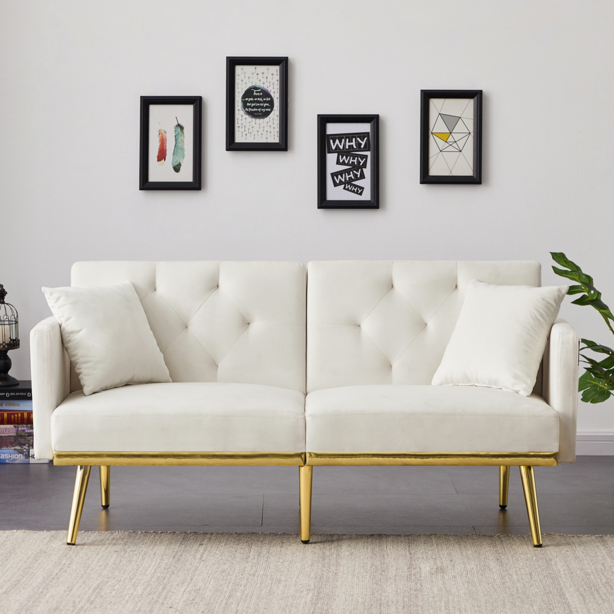 Click here for Simplie Fun Velvet Sofa Bed - Cream white prices