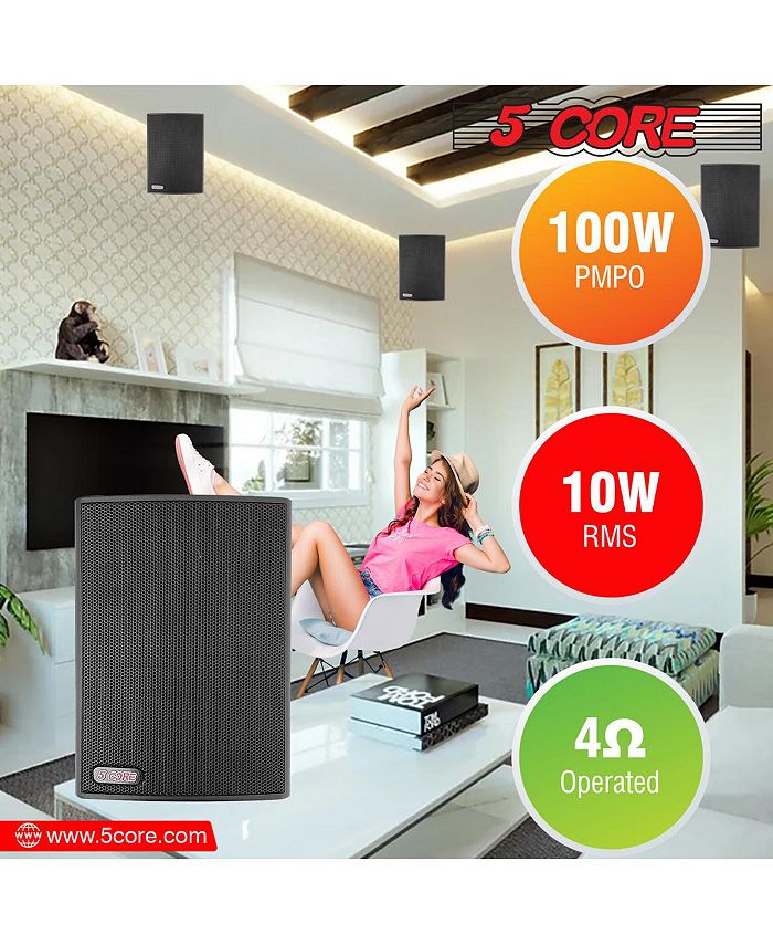 5 Core Wall Mount Speakers Outdoor 20W 1 Piece Stereo Wired Speaker Black For Studio Patio Pool ...