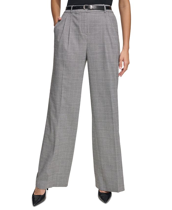 Calvin Klein Women's Wide-Leg Houndstooth-Print Pants - Macy's