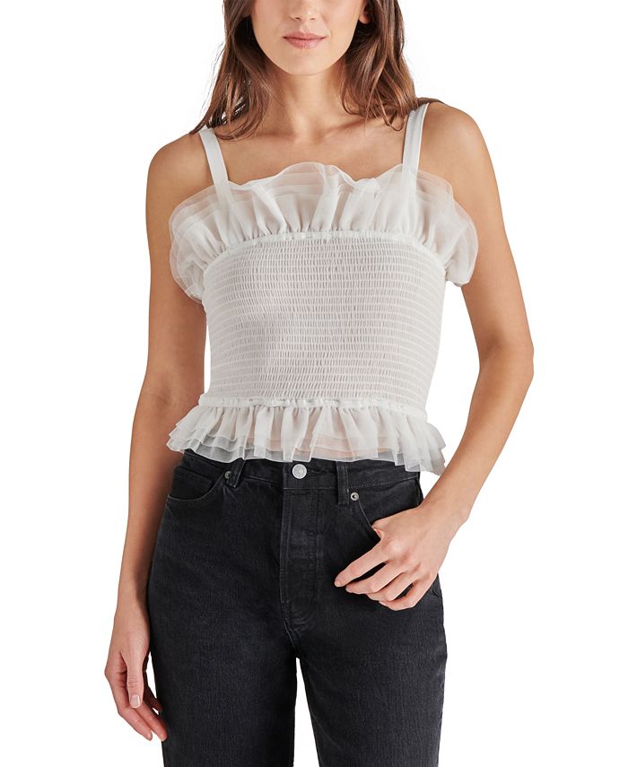 Steve Madden Women's Rhiannon Smocked Ruffle-Trim Top - Macy's