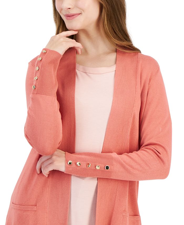 JM Collection Petite Open-Front Button-Cuff Cardigan, Created for Macy ...