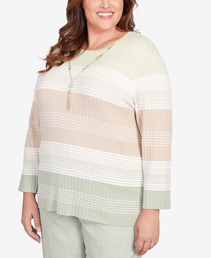 Alfred Dunner Plus Size English Garden Texture Stripe Crew Neck Sweater ...