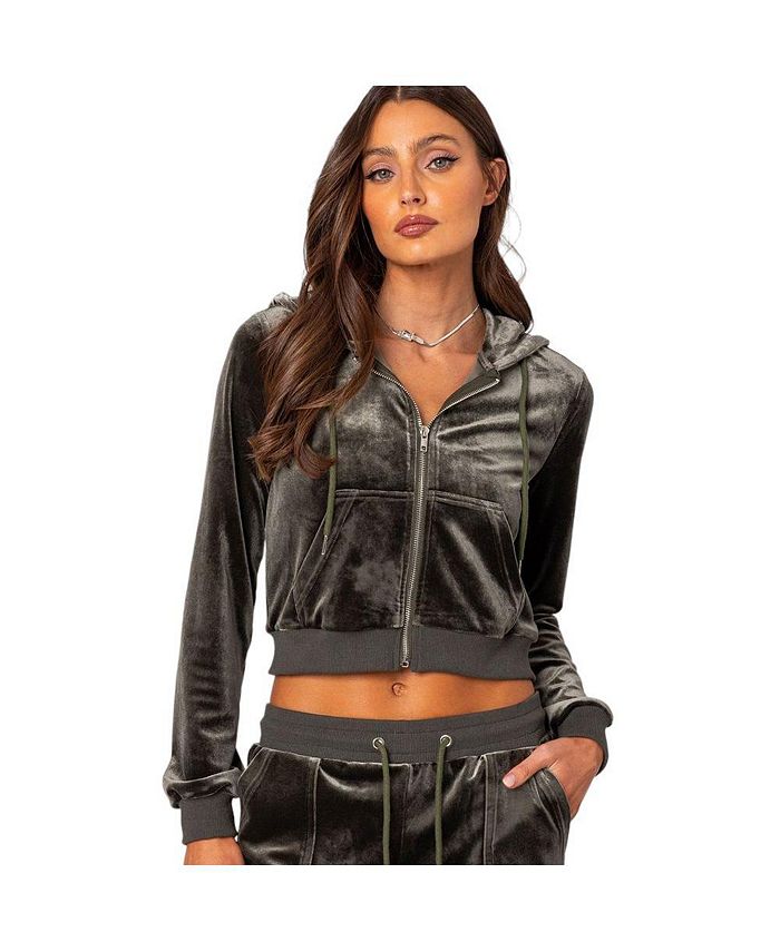 Edikted Women's Camron velvet zip up hoodie - Macy's