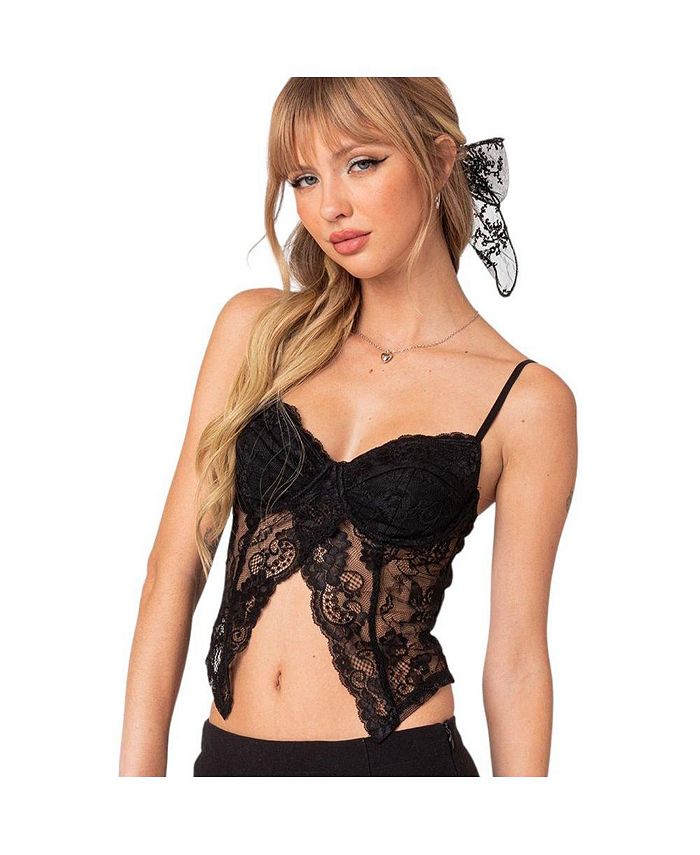 Edikted Women's Sav split front sheer lace corset top - Macy's