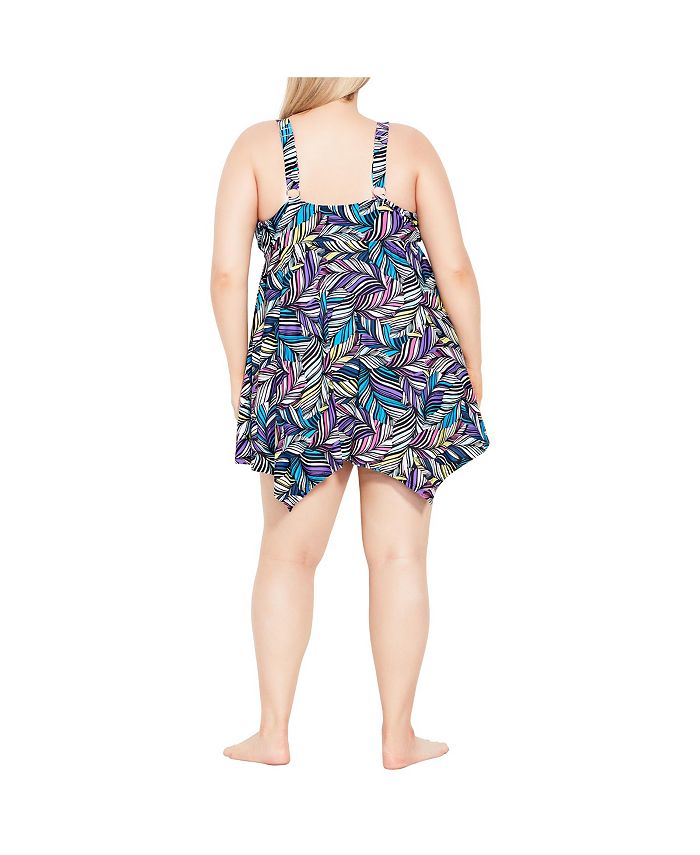 AVENUE Womens Plus size Sharkbite Print Swim Dress - multi feather - Macy's