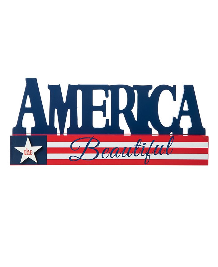 Glitzhome 14" L Patriotic, Americana Wooden America Table Decor - Macy's