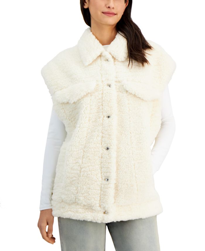 HUGO Women's Collared Button-Front Teddy Bear Vest - Macy's