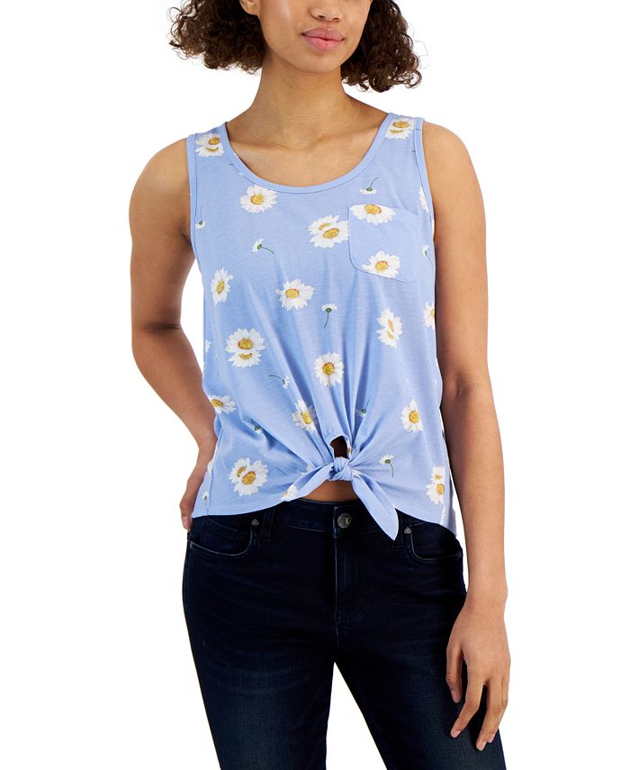 Rebellious One Juniors' Daisies Tie-Front Tank Top - Macy's
