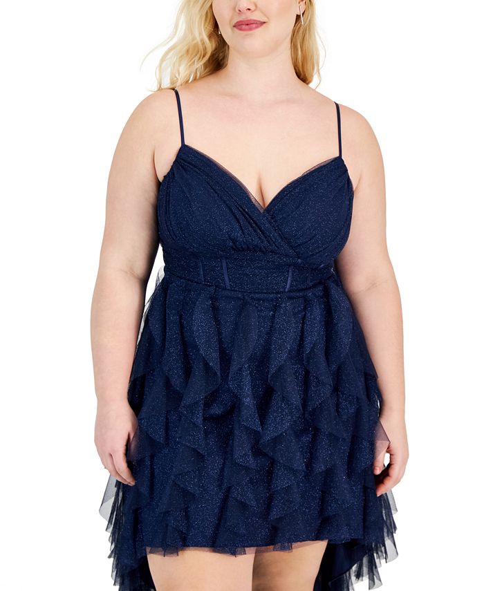 pear culture Trendy Plus Size High-Low Glitter Petal Dress - Macy's