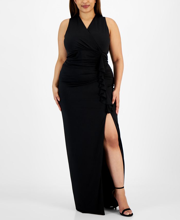 Emerald Sundae Trendy Plus Size V-Neck Ruched Slit-Leg Gown - Macy's