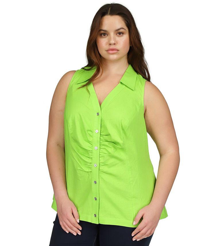 Michael Kors Plus Size Linen Button-Front Sleeveless Top - Macy's